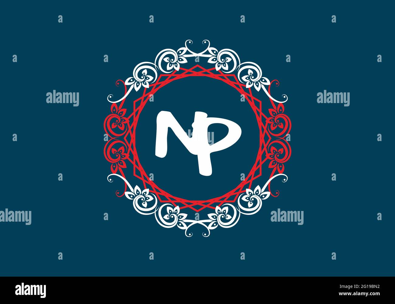 NP initial letter in vintage circle frame design Stock Vector Image ...
