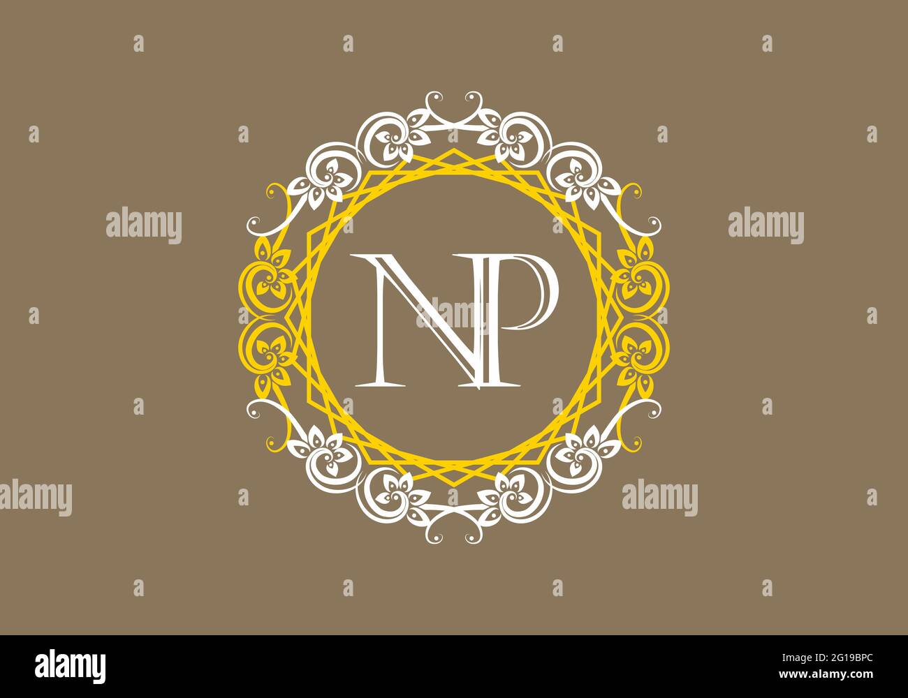 NP initial letter in vintage circle frame design Stock Vector Image ...