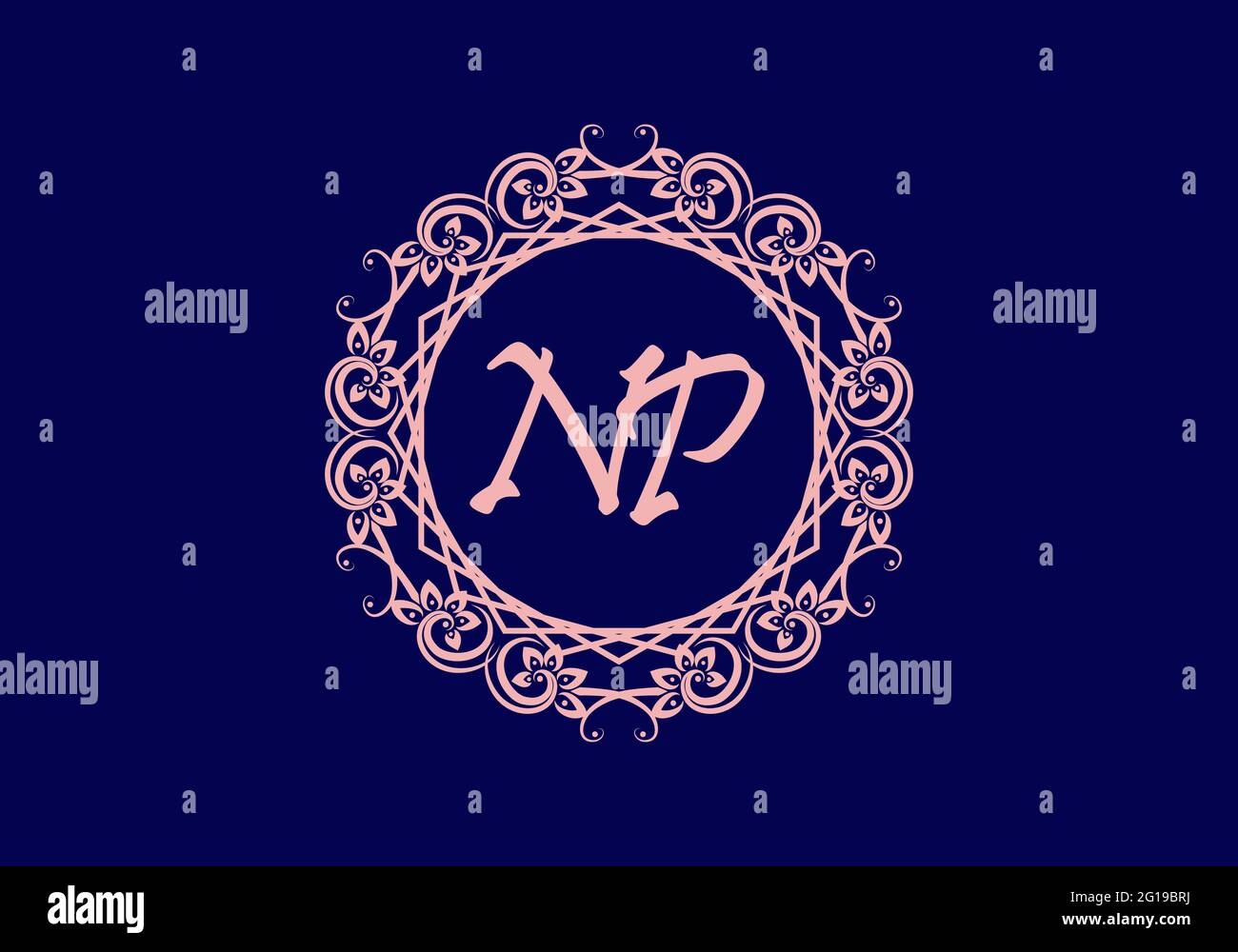 NP initial letter in vintage circle frame design Stock Vector Image ...