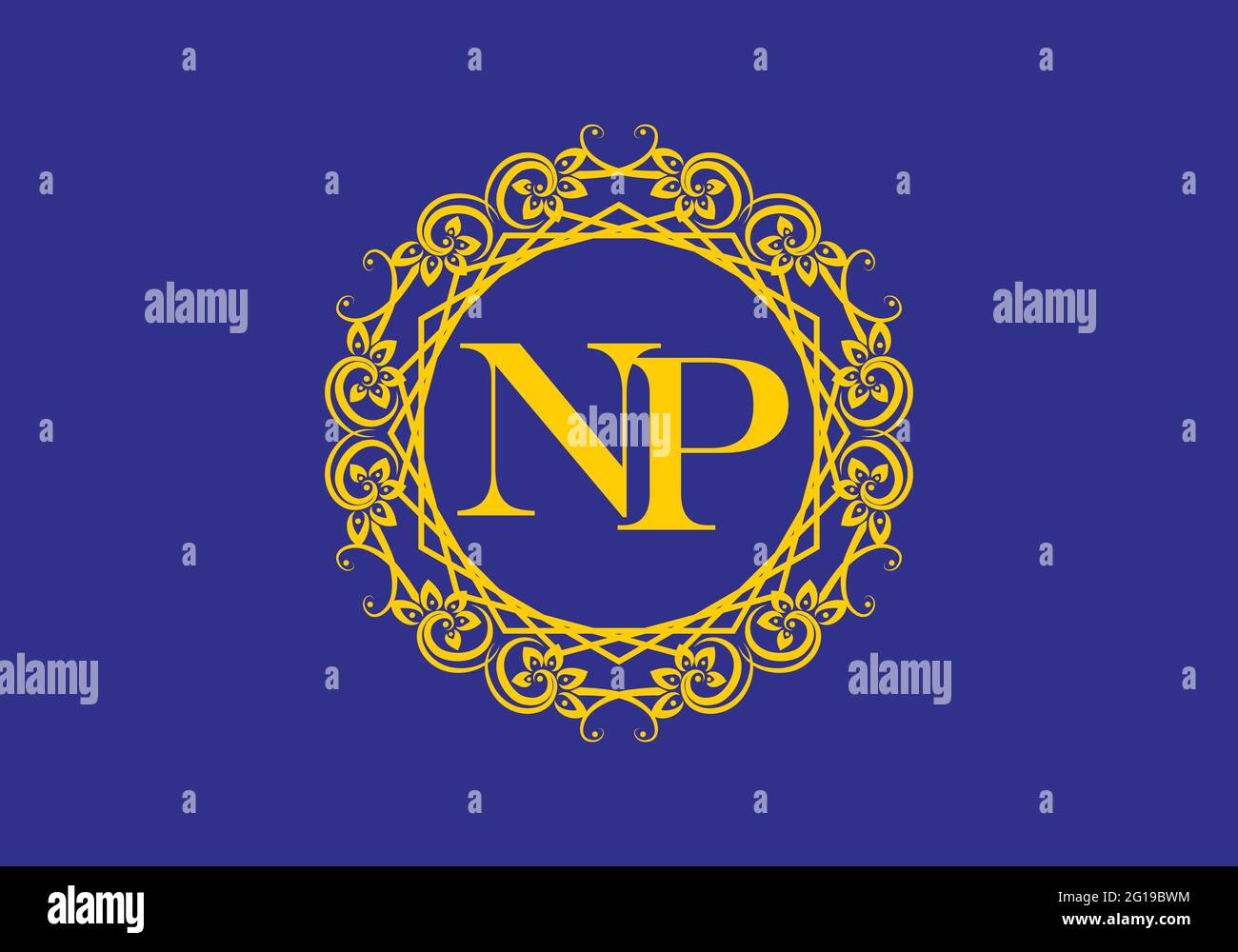 NP initial letter in vintage circle frame design Stock Vector Image ...