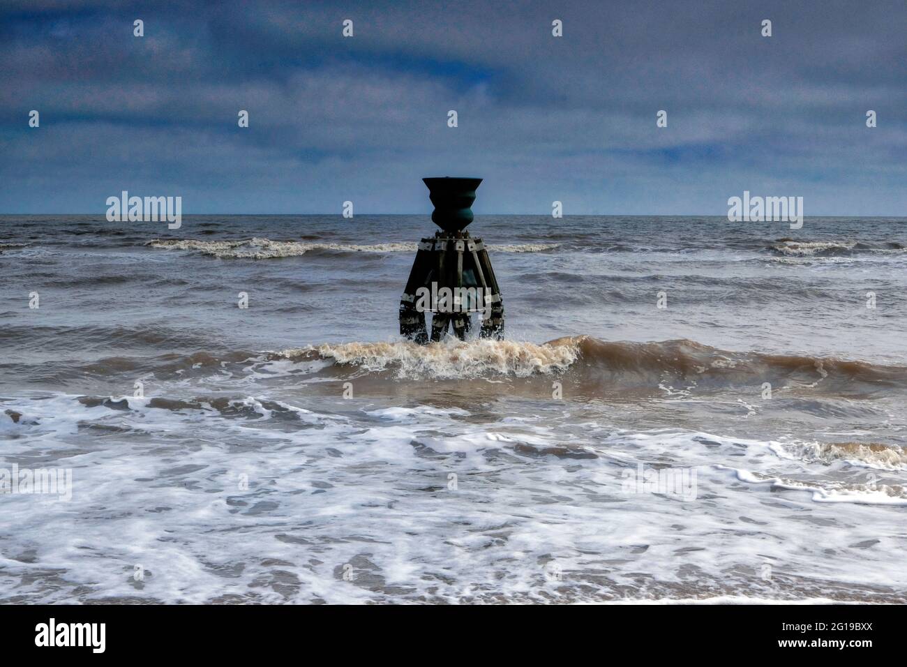 The time and tide bell in the North Sea at Mablethorpe, Lincolnshire ...