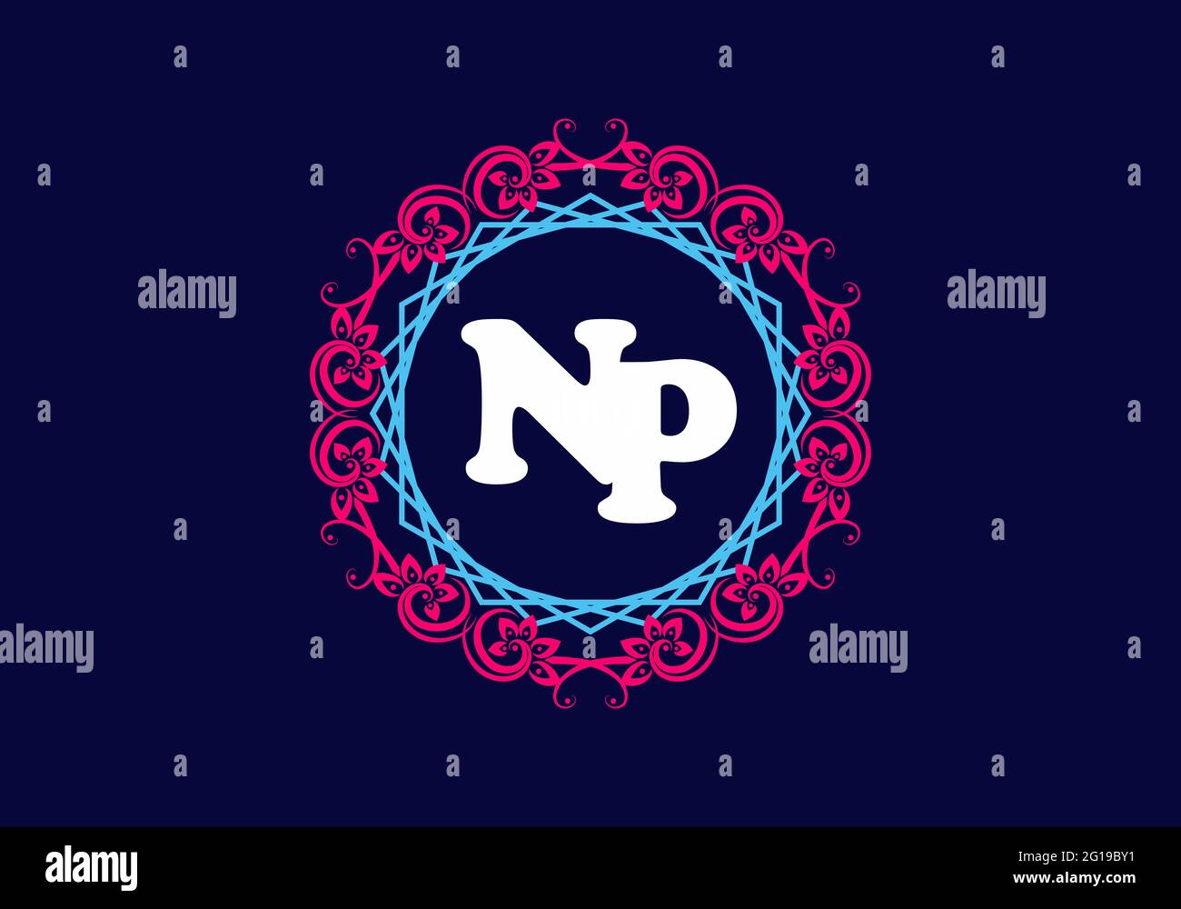 NP initial letter in vintage circle frame design Stock Vector Image ...