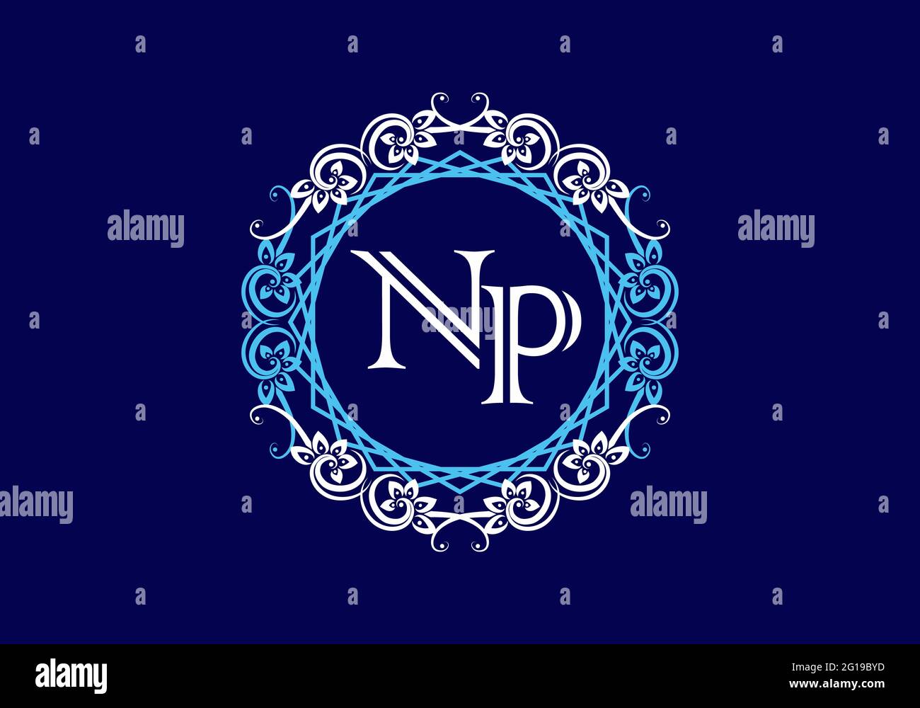 NP initial letter in vintage circle frame design Stock Vector Image ...