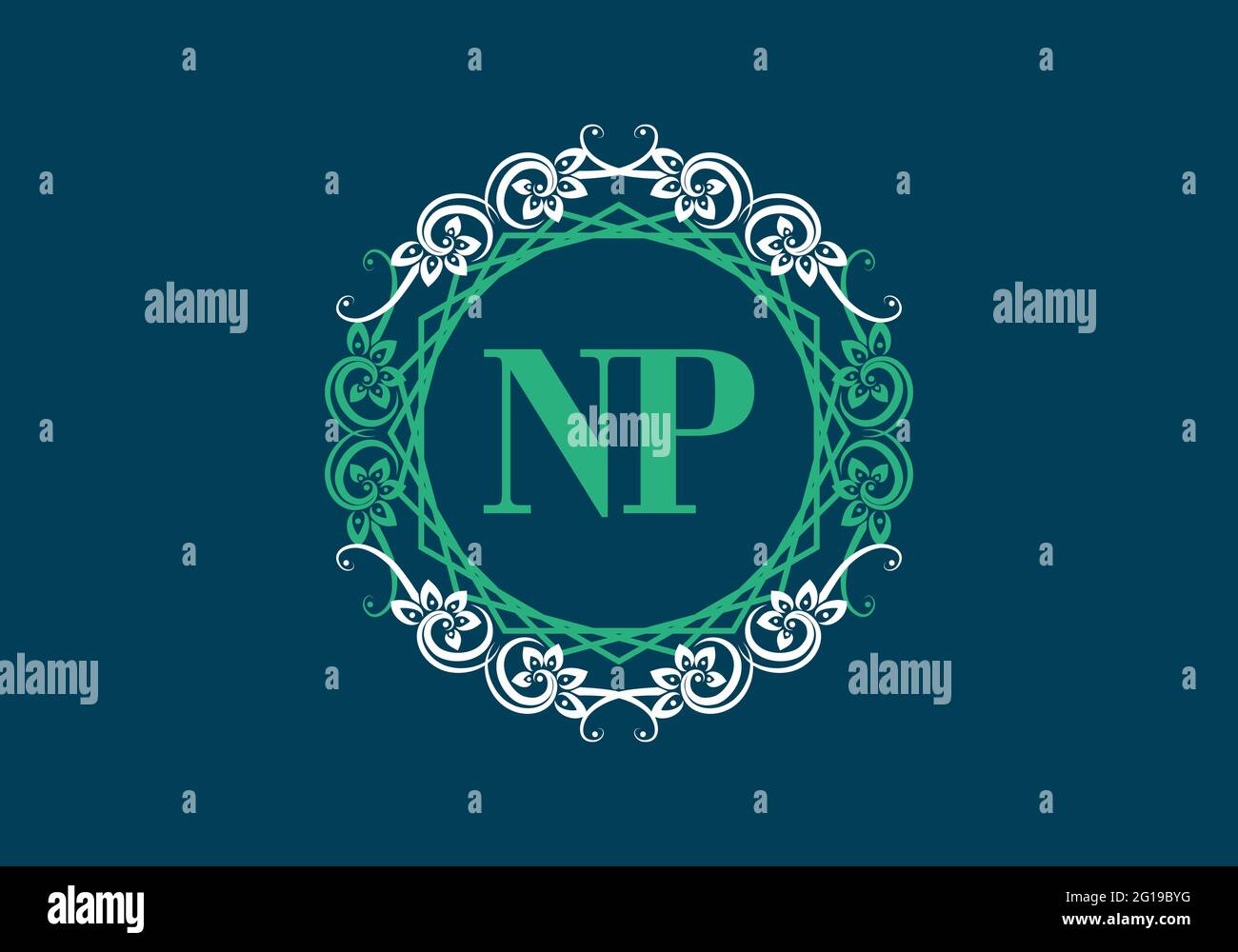 NP initial letter in vintage circle frame design Stock Vector Image ...