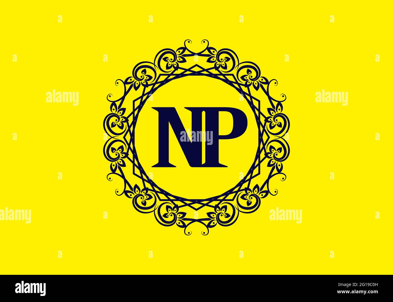 NP initial letter in vintage circle frame design Stock Vector Image ...
