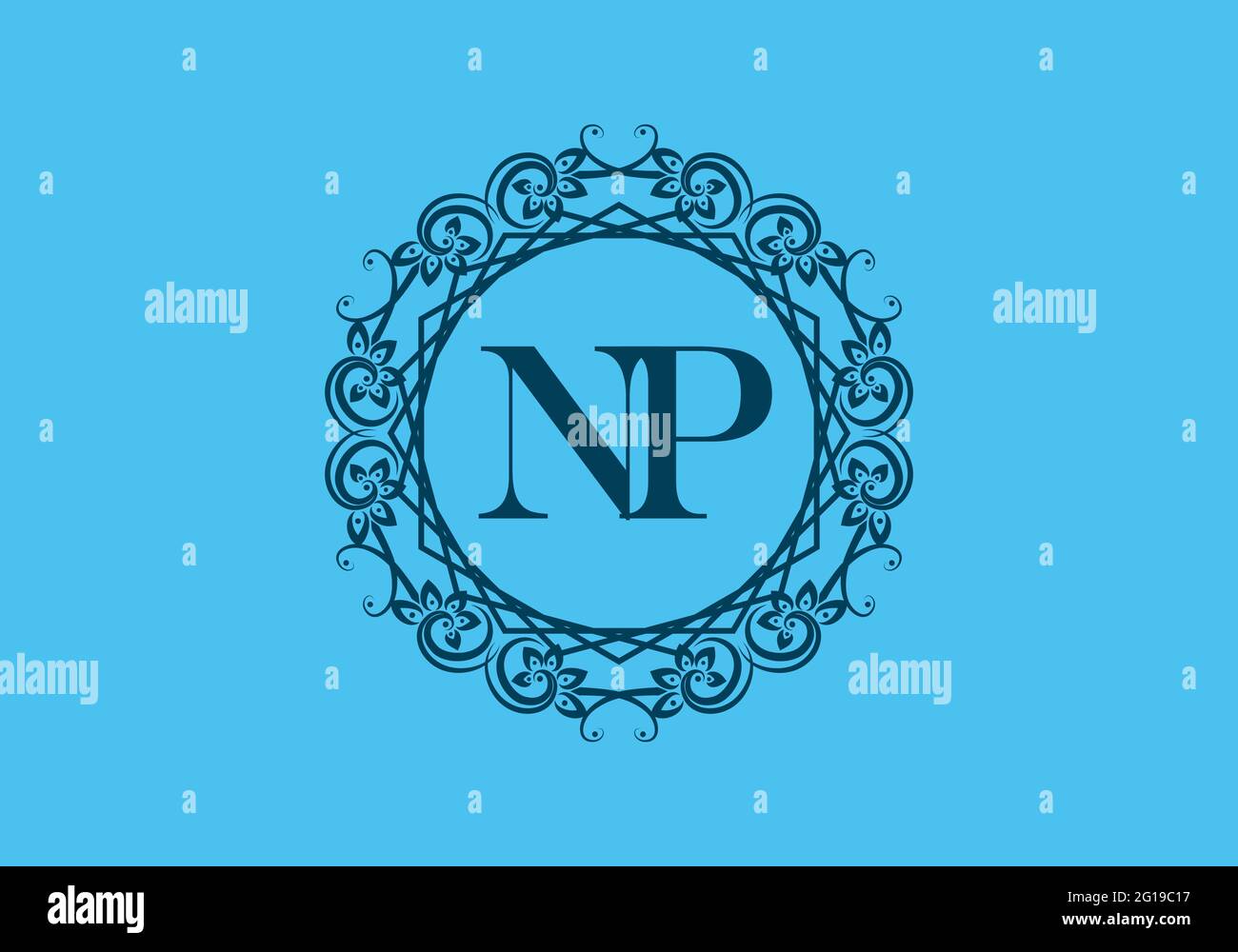 NP initial letter in vintage circle frame design Stock Vector Image ...