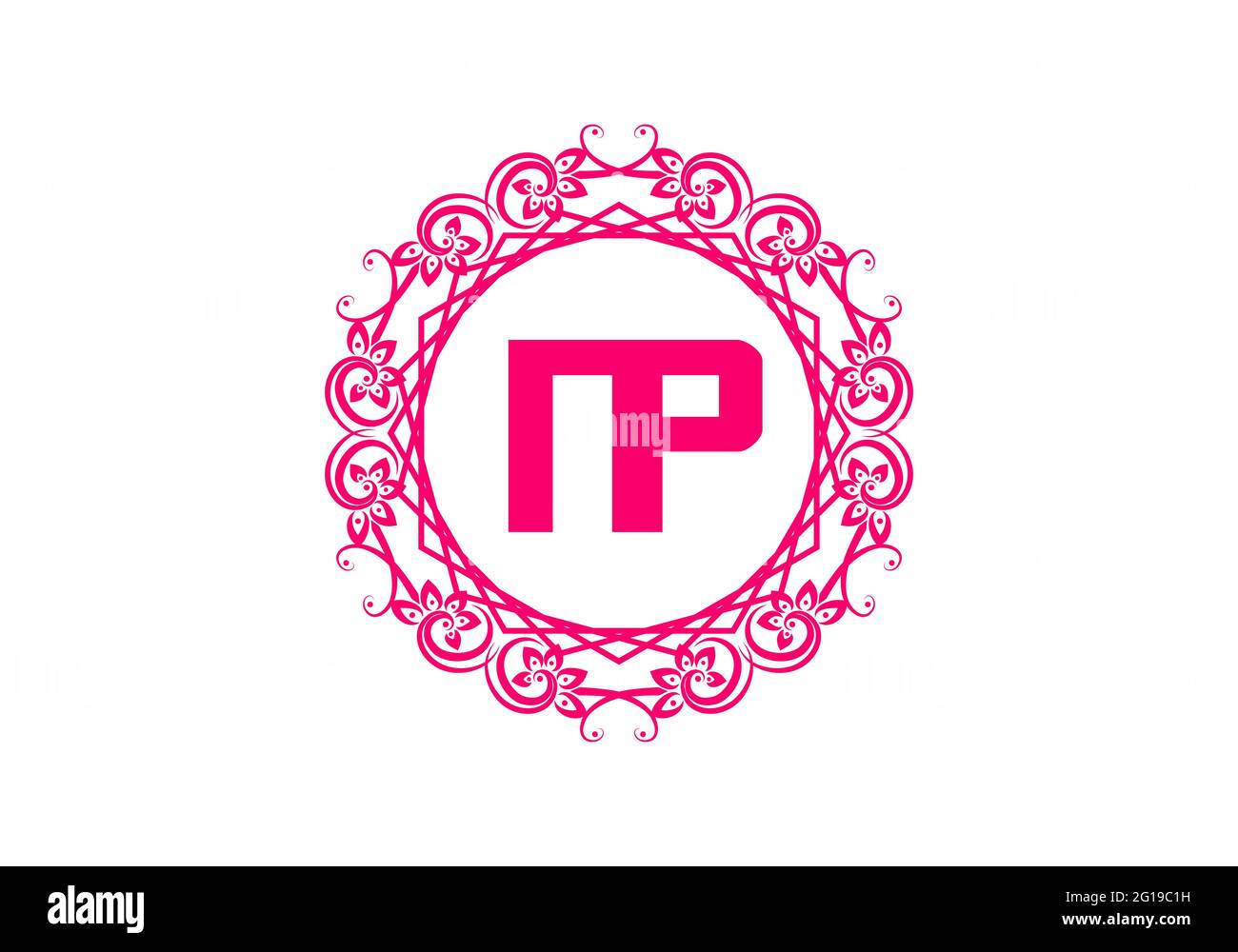 NP initial letter in vintage circle frame design Stock Vector Image ...