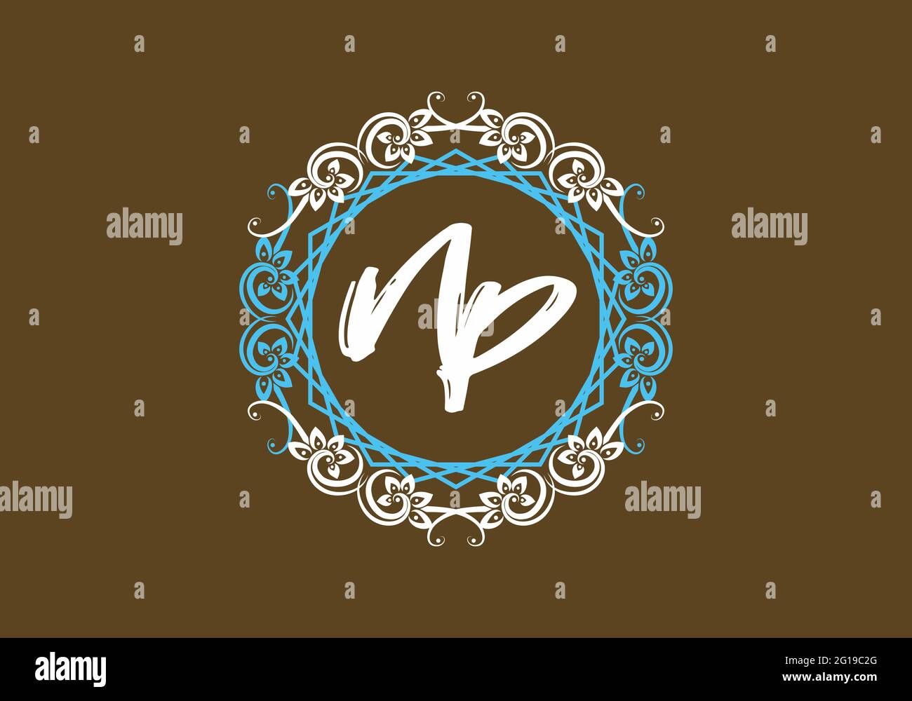 NP initial letter in vintage circle frame design Stock Vector Image ...