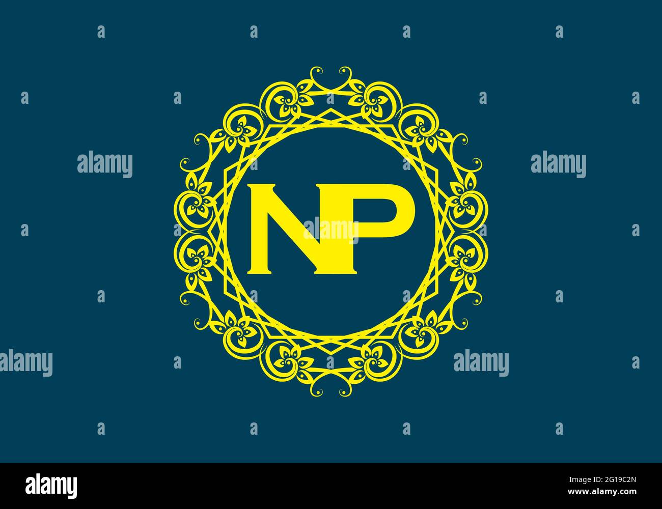 NP initial letter in vintage circle frame design Stock Vector Image ...