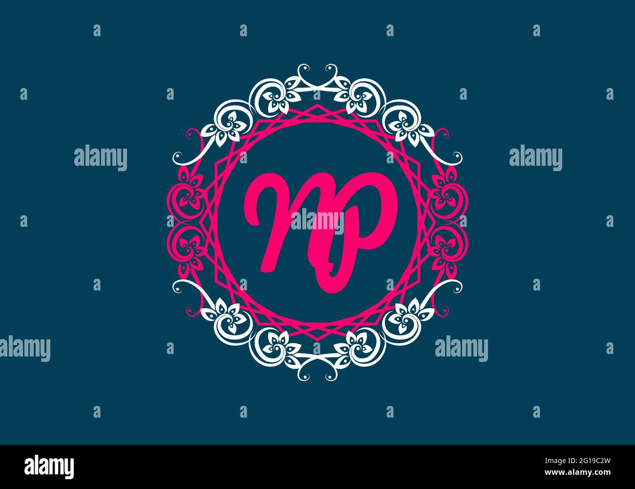 NP initial letter in vintage circle frame design Stock Vector Image ...