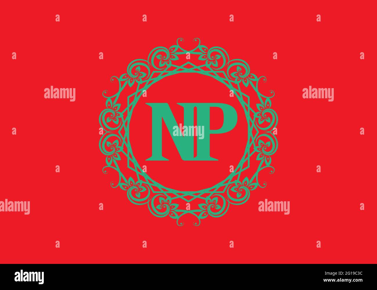 NP initial letter in vintage circle frame design Stock Vector Image ...