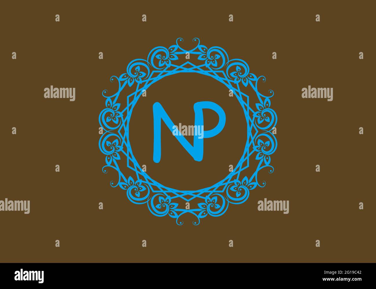 NP initial letter in vintage circle frame design Stock Vector Image ...