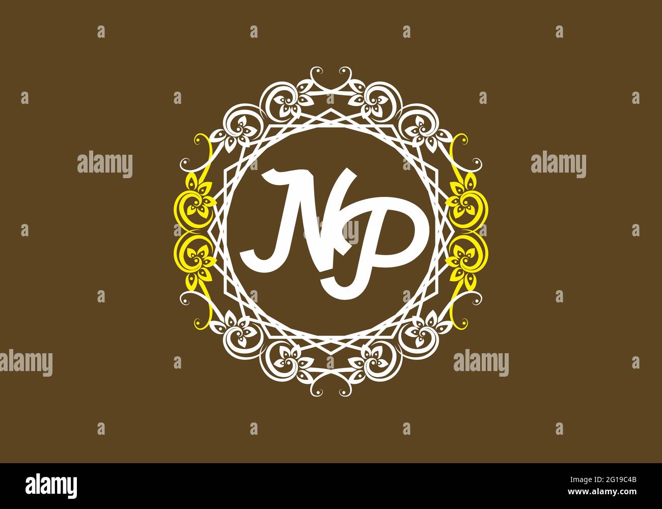 NP initial letter in vintage circle frame design Stock Vector Image ...