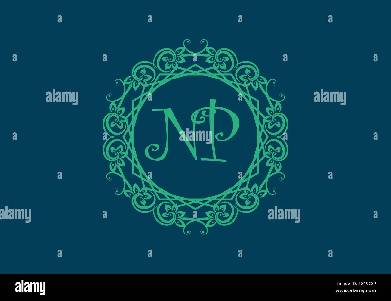 NP initial letter in vintage circle frame design Stock Vector Image ...