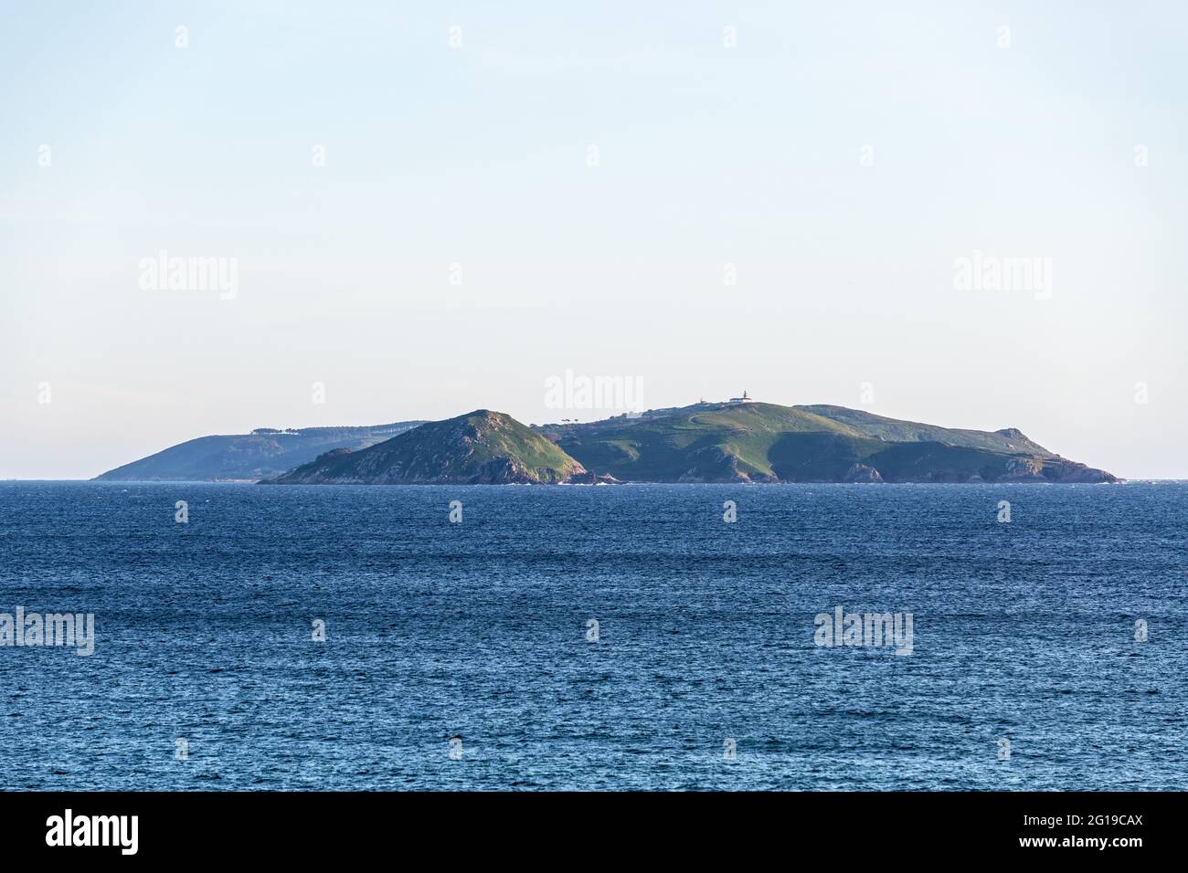Ons island in the Ría de Pontevedra in Galicia, Spain, on a clear ...