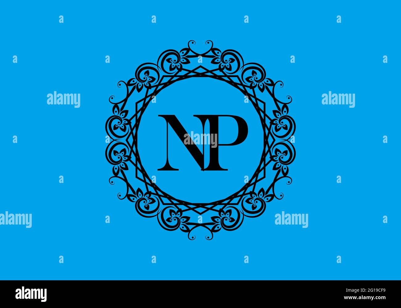 NP initial letter in vintage circle frame design Stock Vector Image ...