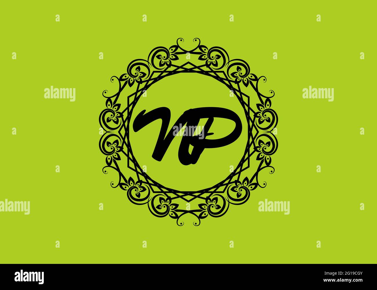 NP initial letter in vintage circle frame design Stock Vector Image ...