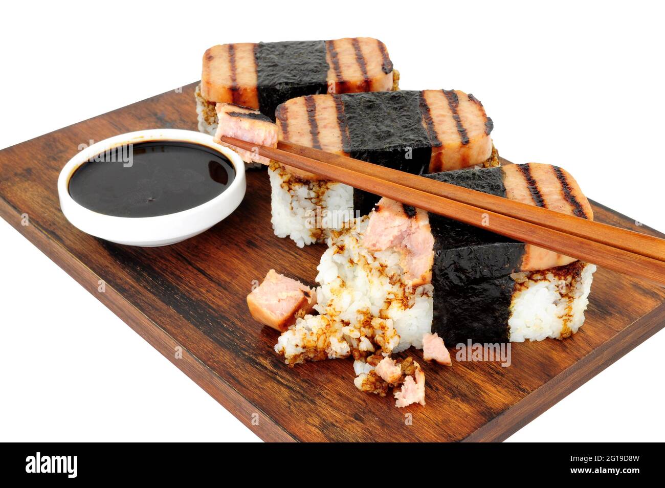 Spam musubi with grilled pork luncheon meat and sushi rice wrapped with ...