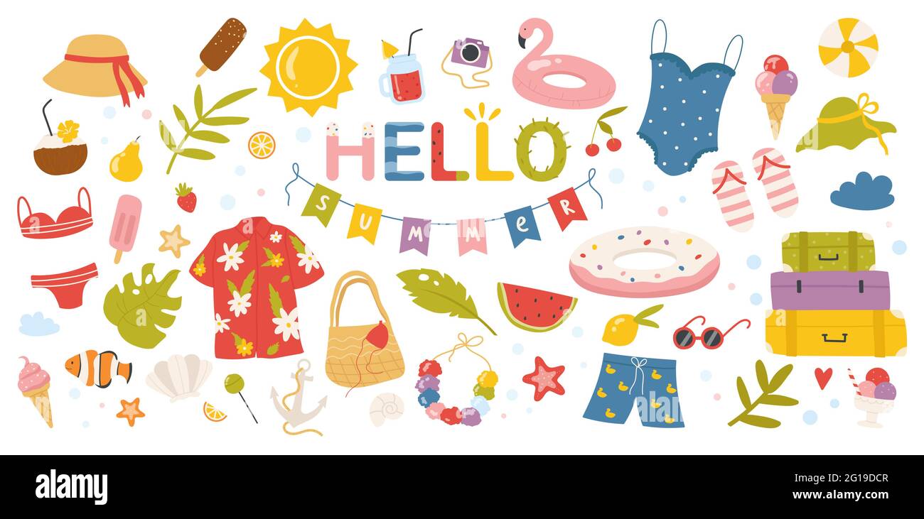 Hello summer, tropical sea beach travel vacation concept vector ...