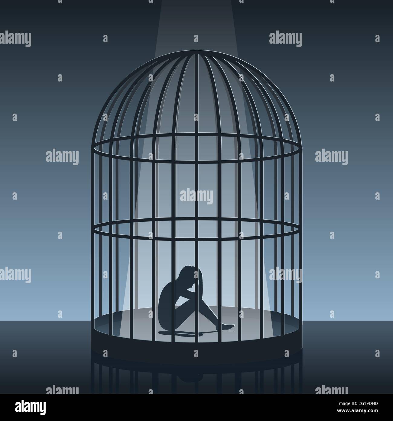 Silhoutte telling story art of man in the cage,vector illustration ...