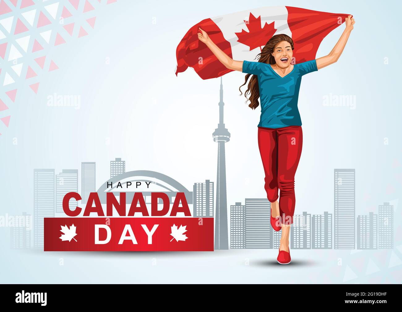 happy Canada day 1st July, girl running with Canada flag. vector ...