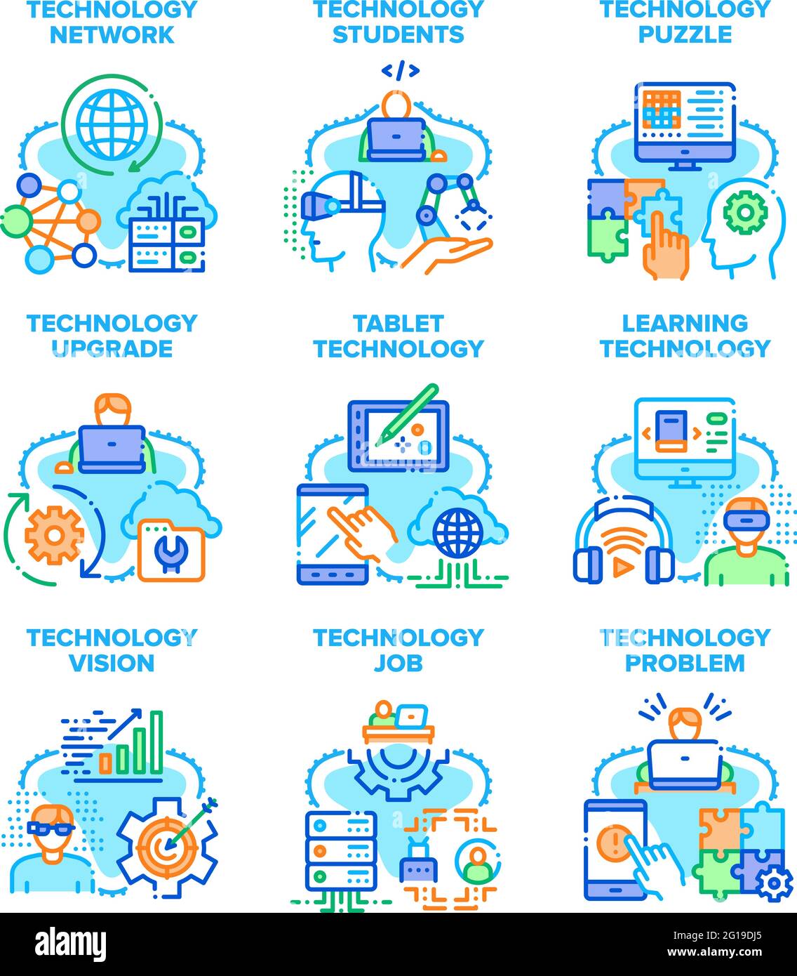 Technology Upgrade Set Icons Vector Illustrations Stock Vector Image ...