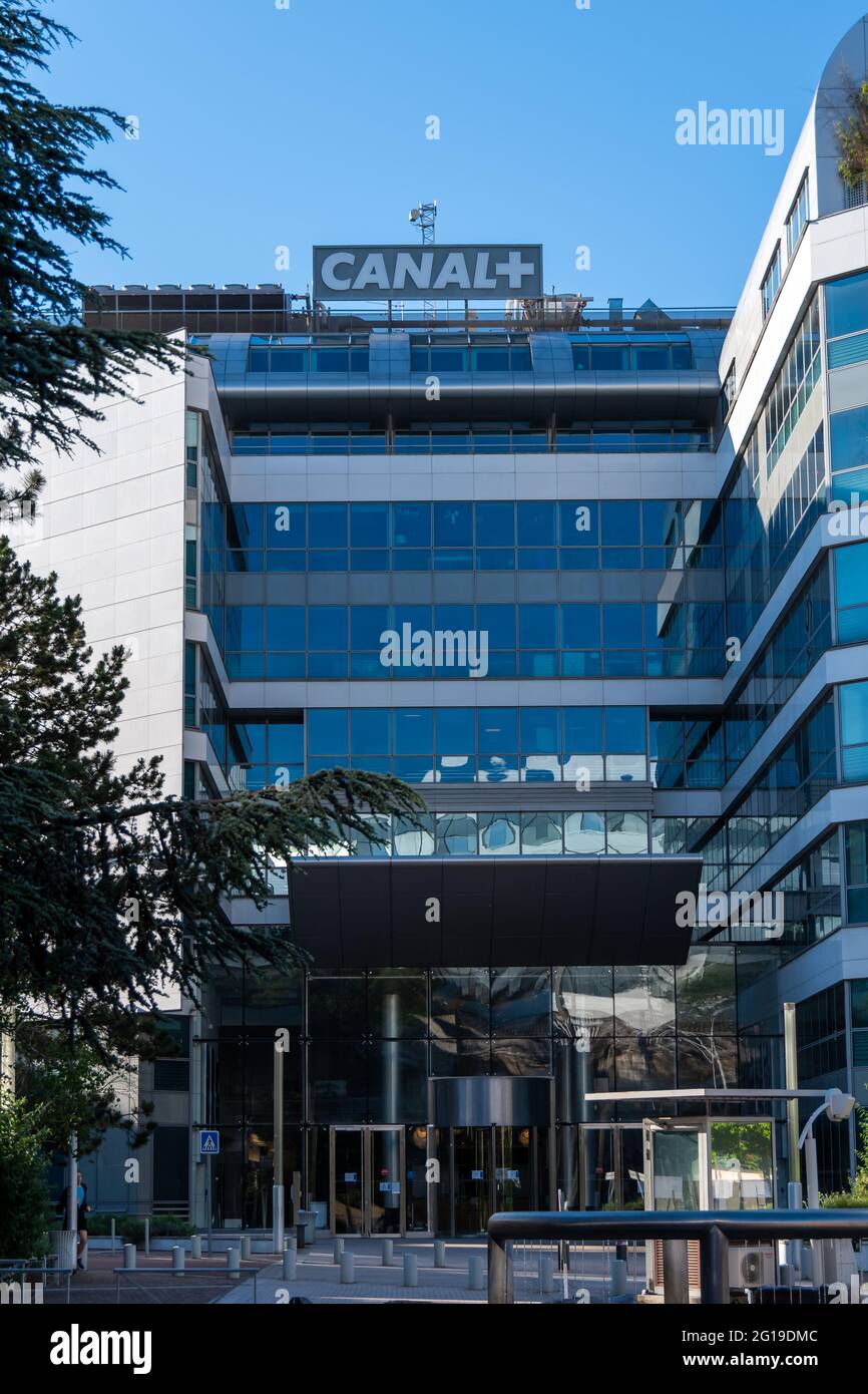 Exterior view of the Canal+ building. Canal+ is a private French ...