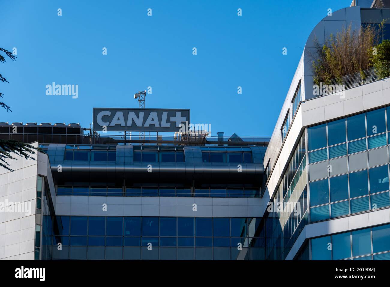 Exterior view of the Canal+ building. Canal+ is a private French ...