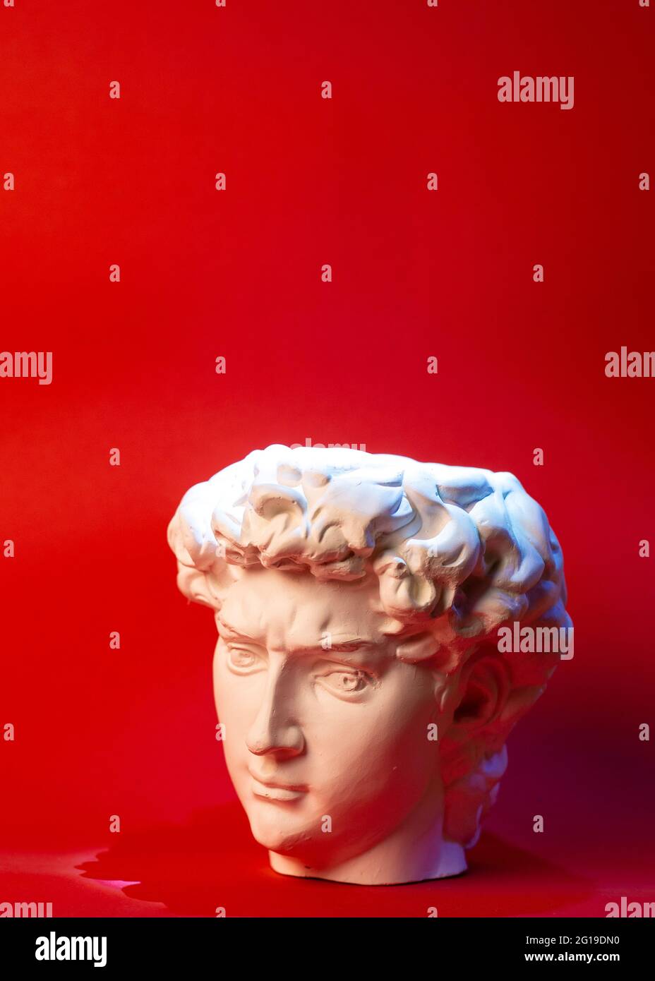 Gypsum statue of David's head. Michelangelo's David statue plaster copy Stock Photo - Alamy