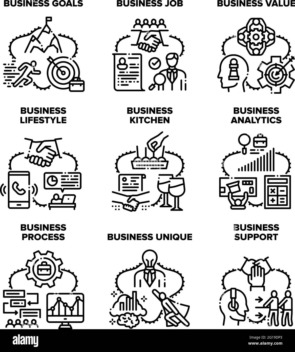 Business Process Set Icons Vector Black Illustration Stock Vector Image ...