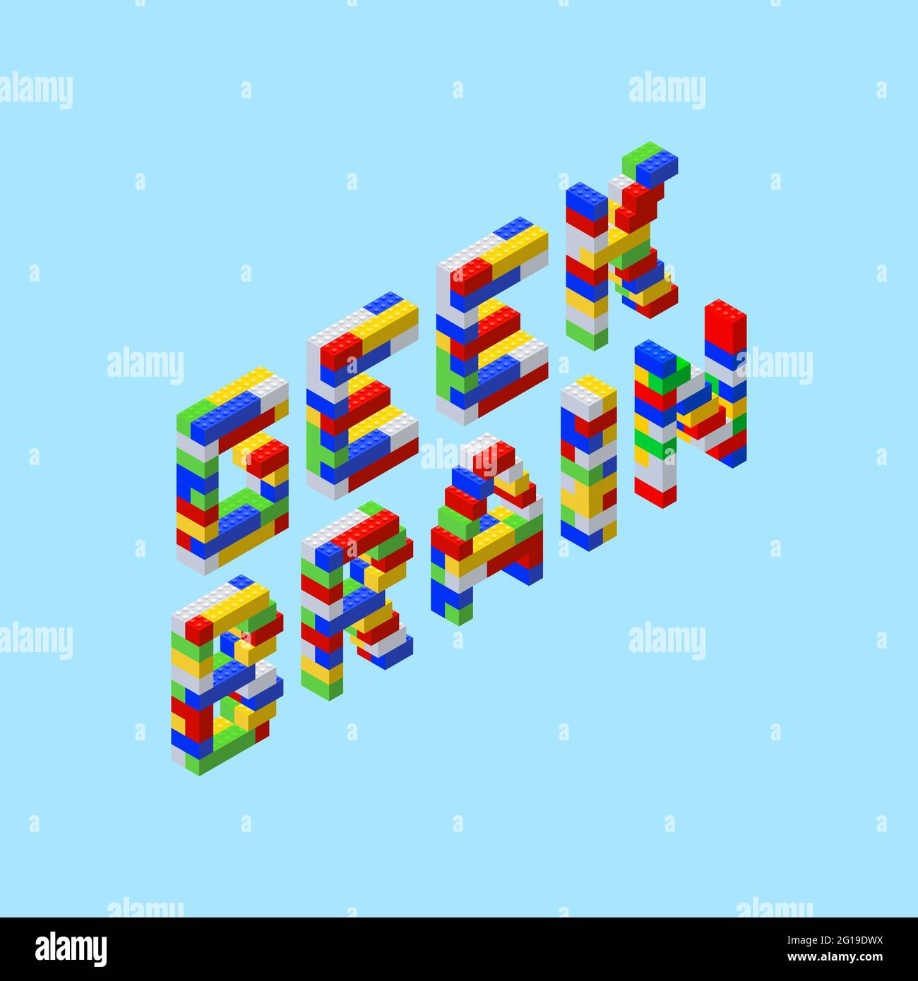 Isometric letters from plastic colored blocks on a blue background in ...