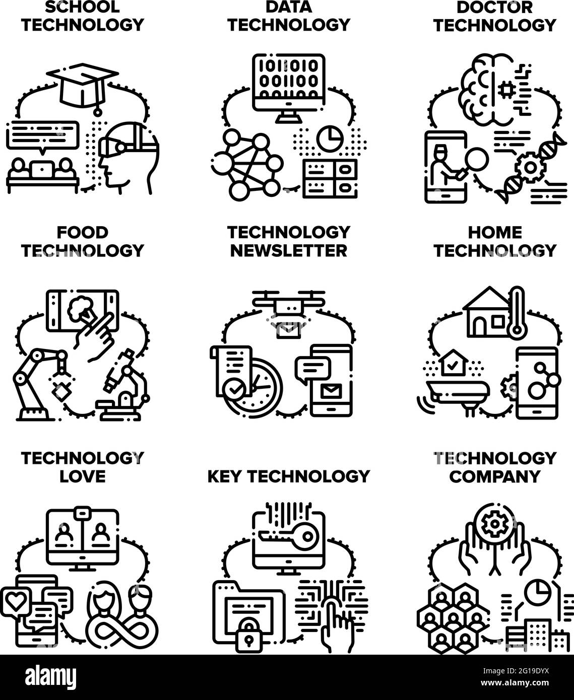 Technology Company Set Icons Vector Black Illustration Stock Vector ...