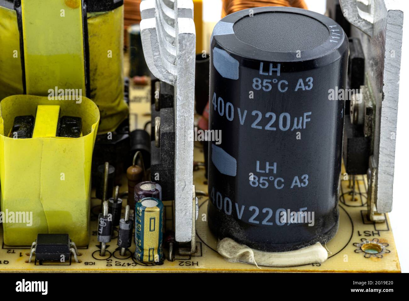 Large capacitor for 400 volts and 220 micro farads, mounted on a ...
