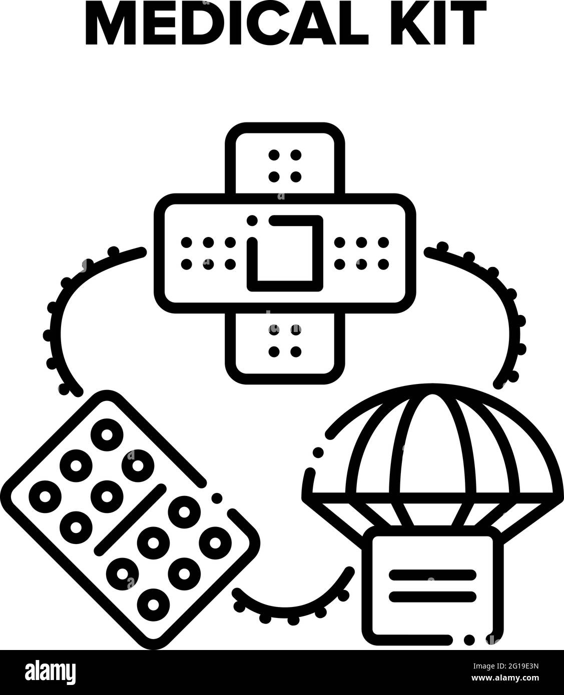 Medical Kit Box Delivery Vector Black Illustration Stock Vector Image ...