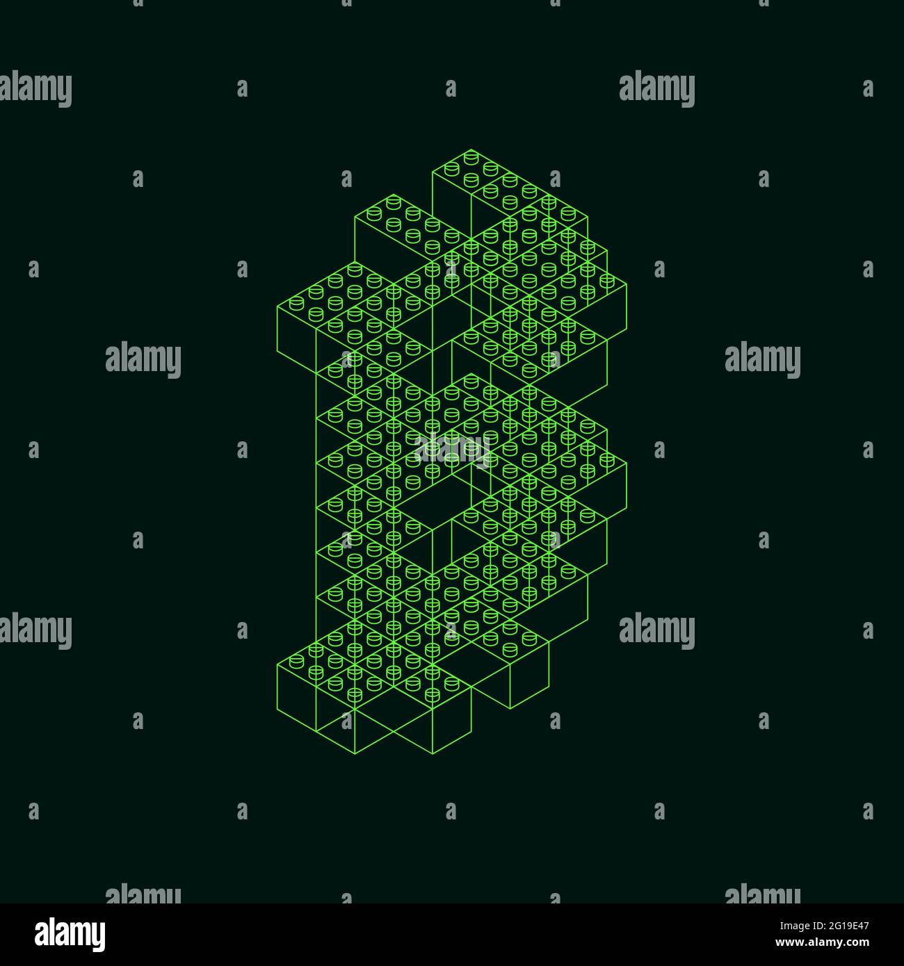 Bitcoin sign, a green symbol on a dark background imitating an old ...