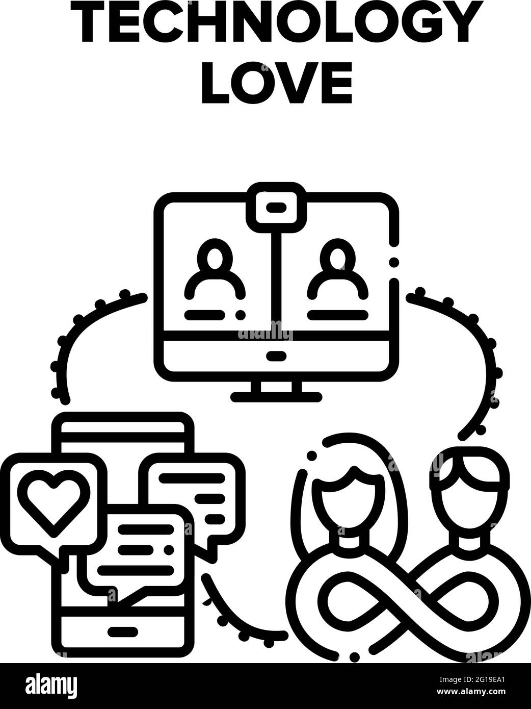 Technology Love Relation Vector Black Illustration Stock Vector Image ...