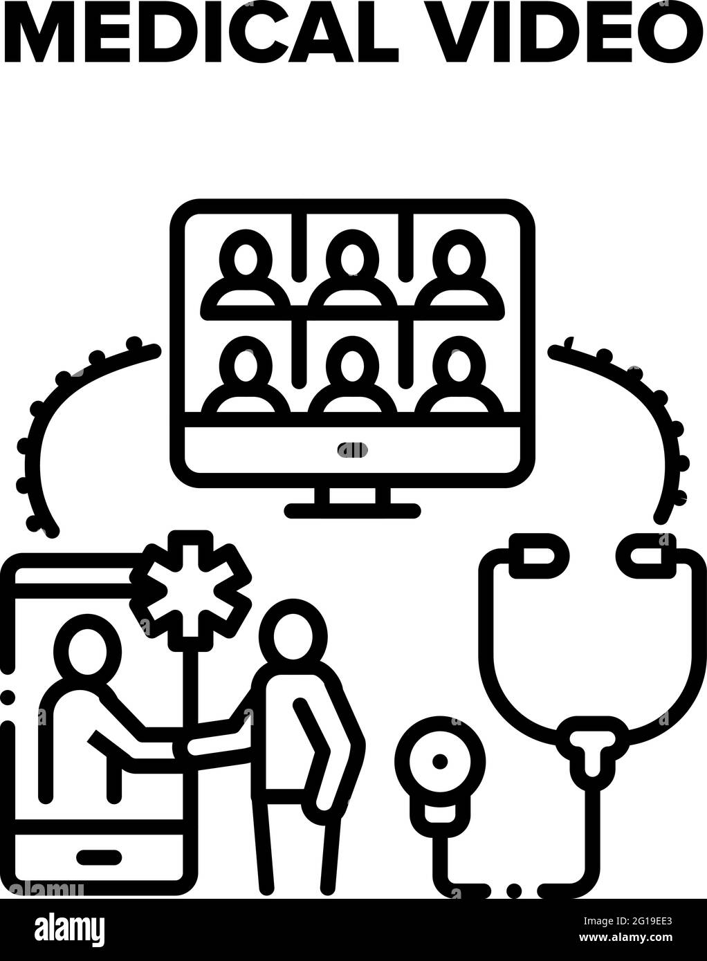 Medical Video Conference Vector Black Illustration Stock Vector Image ...