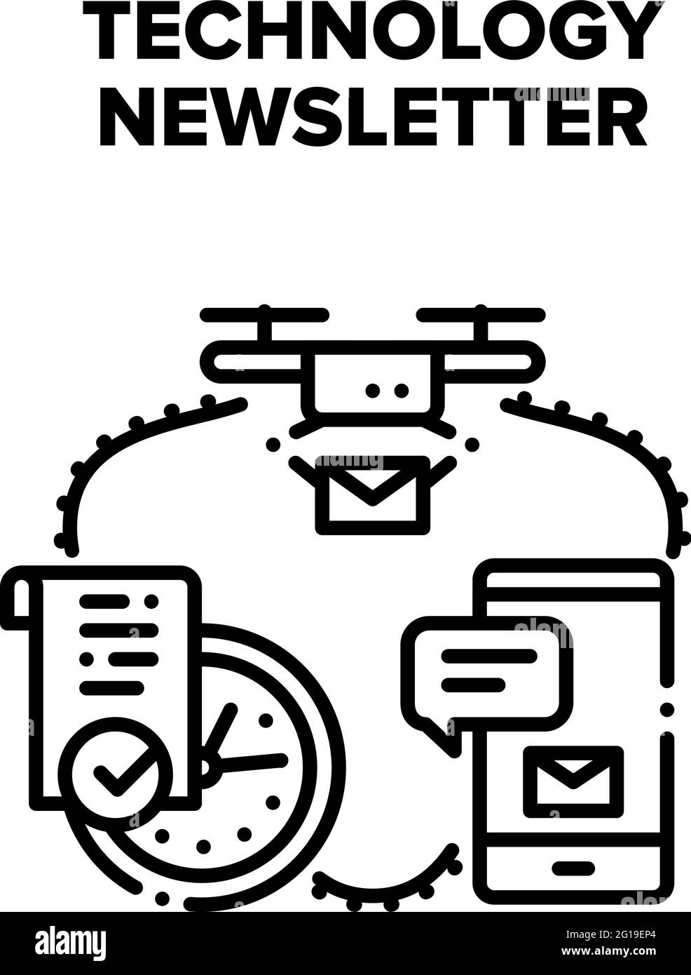 Technology Newsletter Sending Vector Black Illustration Stock Vector ...
