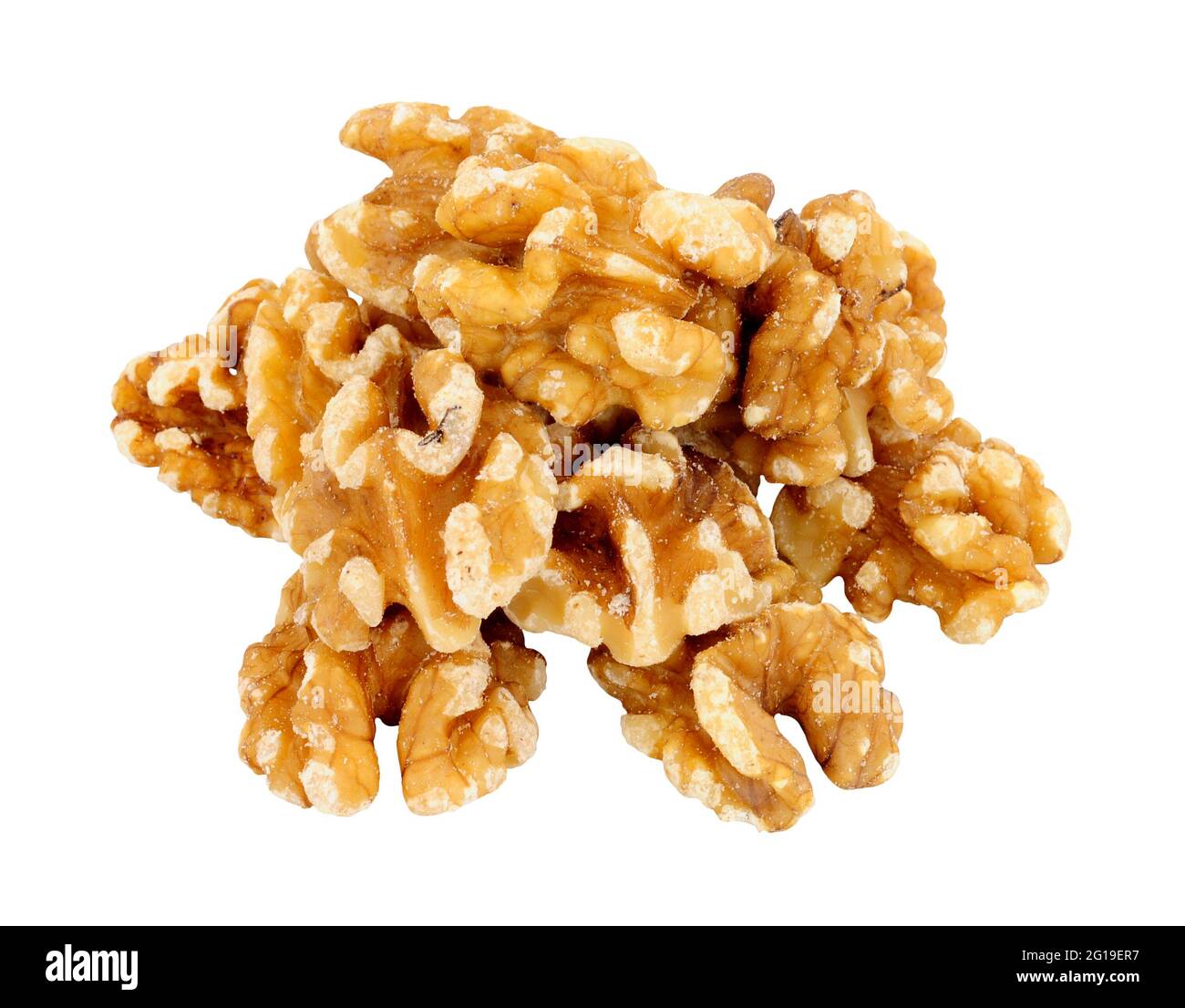 Group of shelled walnut halves isolated on a white background Stock ...