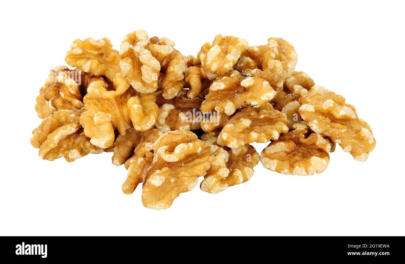 Group of shelled walnut halves isolated on a white background Stock ...