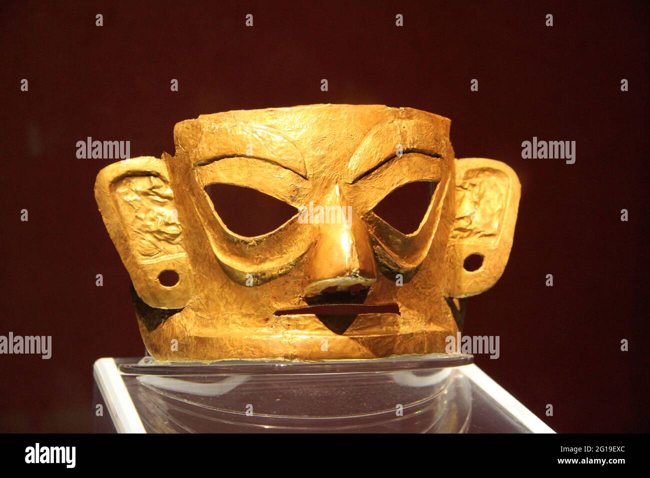 CHENGDU, CHINA - JUNE 5, 2021 - A gold mask is displayed at the Jinsha ...