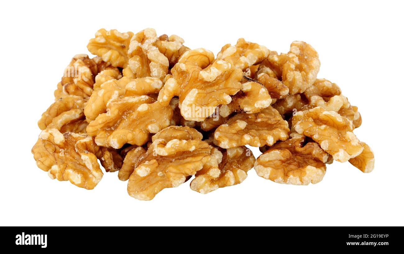 Group of shelled walnut halves isolated on a white background Stock ...