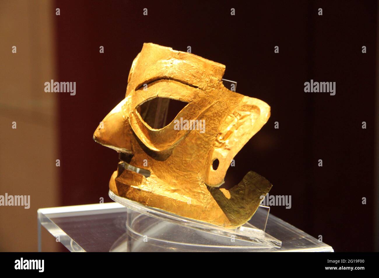 CHENGDU, CHINA - JUNE 5, 2021 - A gold mask is displayed at the Jinsha ...
