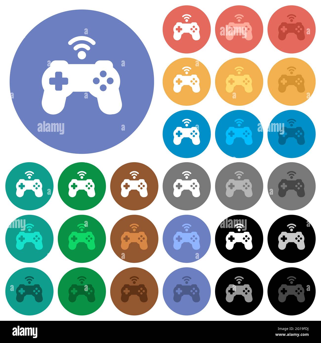 Wireless game controller multi colored flat icons on round backgrounds ...