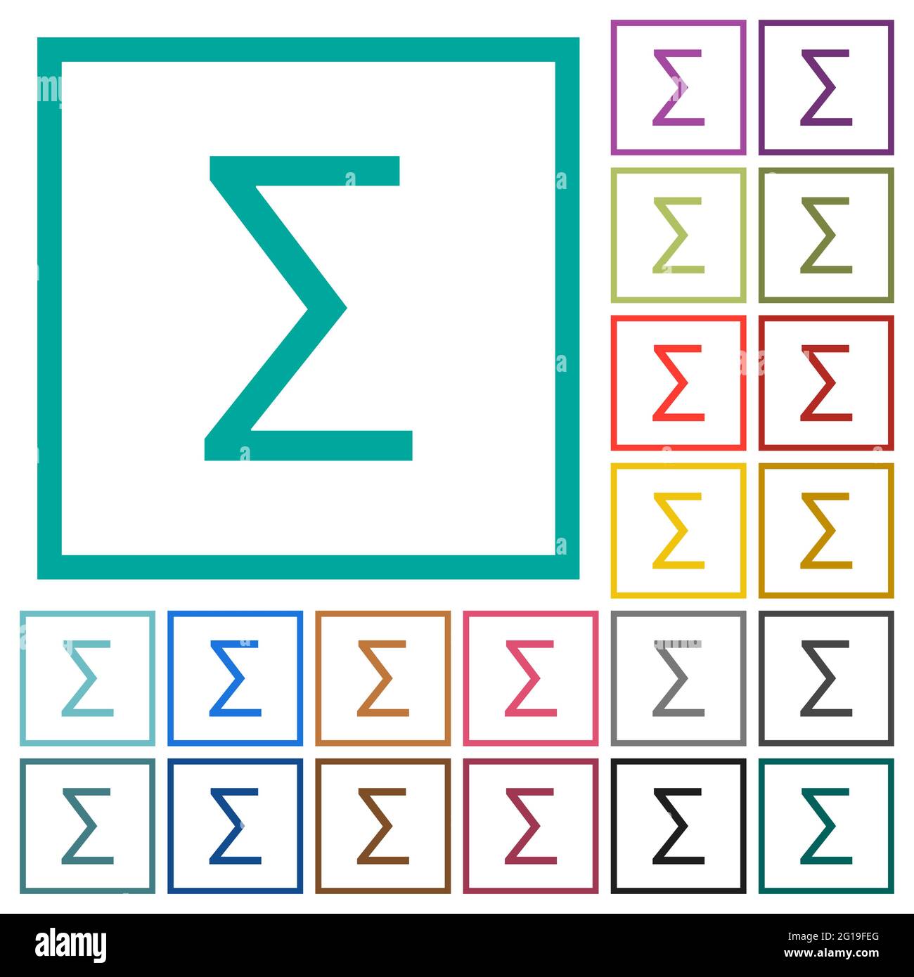 Sum symbol flat color icons with quadrant frames on white background ...