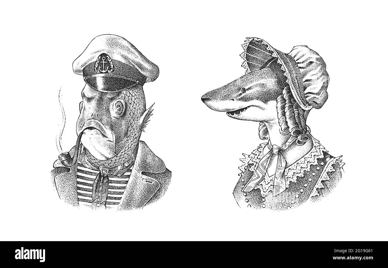 Artwork of sailor and fish Stock Vector Images - Alamy