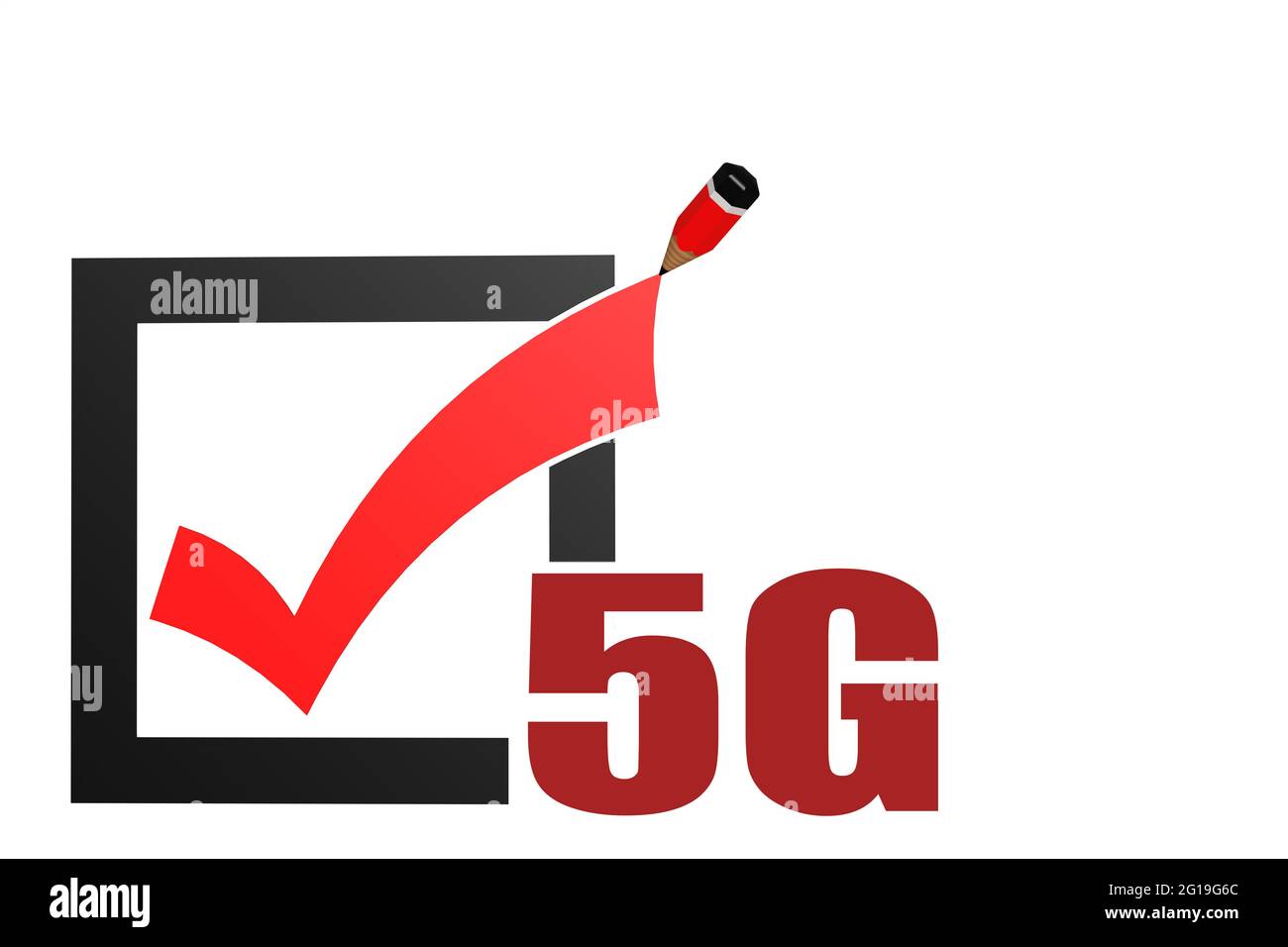 5G word with check mark and pencil, 3D rendering Stock Photo - Alamy