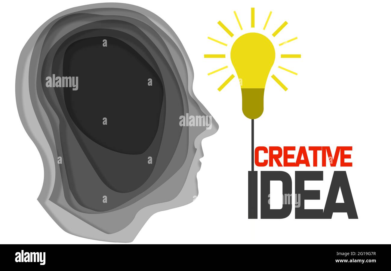 Illustration of human head with new idea light bulb hi-res stock ...
