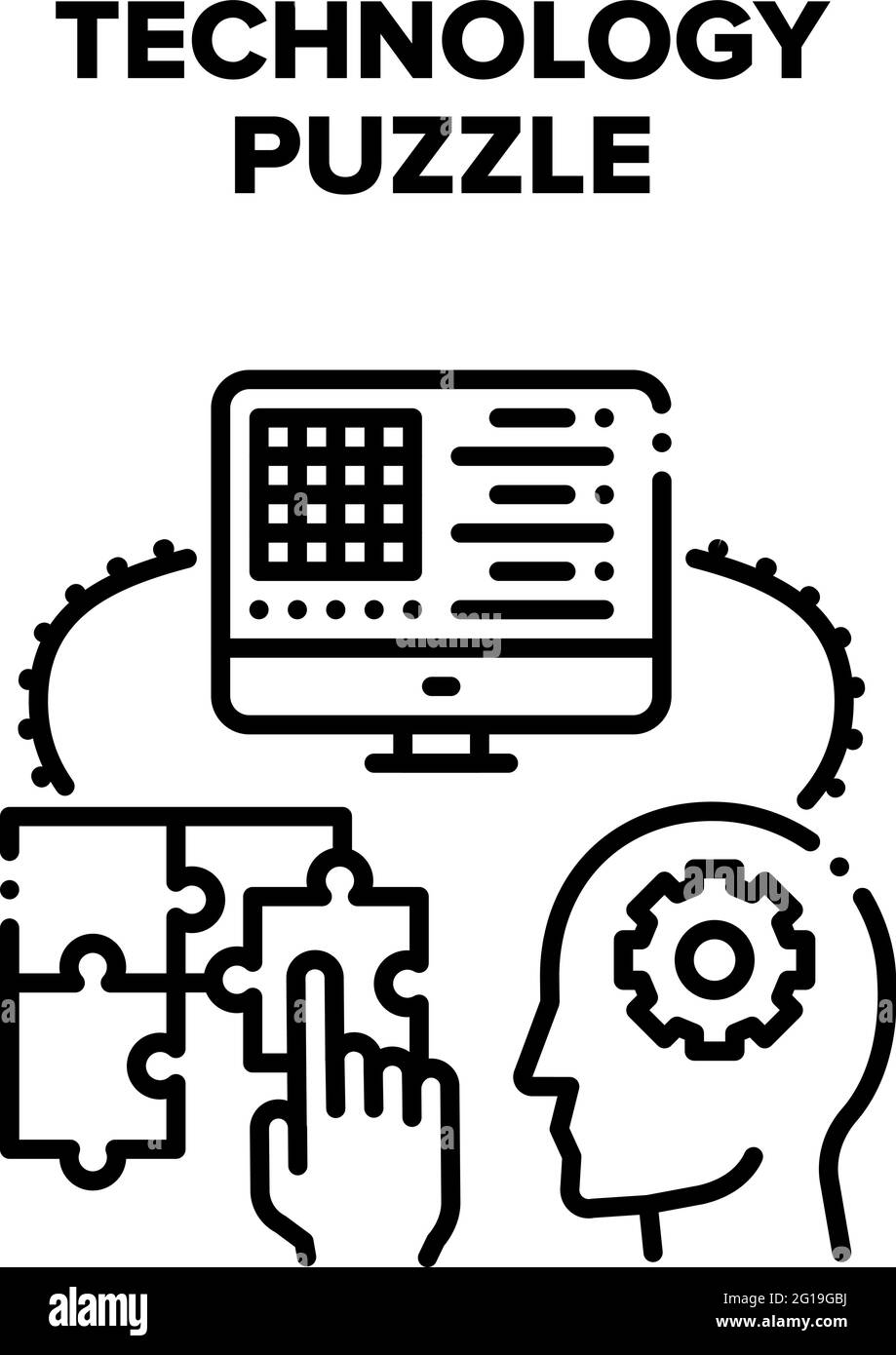 Technology Puzzle Strategy Vector Black Illustration Stock Vector Image ...