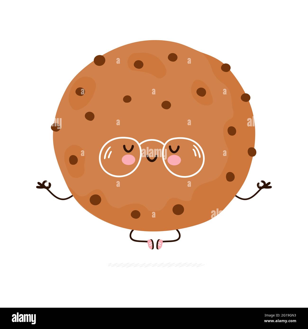 Cute funny Cookie meditate in yoga pose. Vector hand drawn cartoon ...